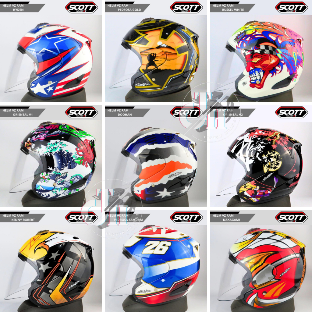Jual Helm Scott VZram / R5 / Ram 4 / Helm Half Face Free Stiker Ar*ai ...