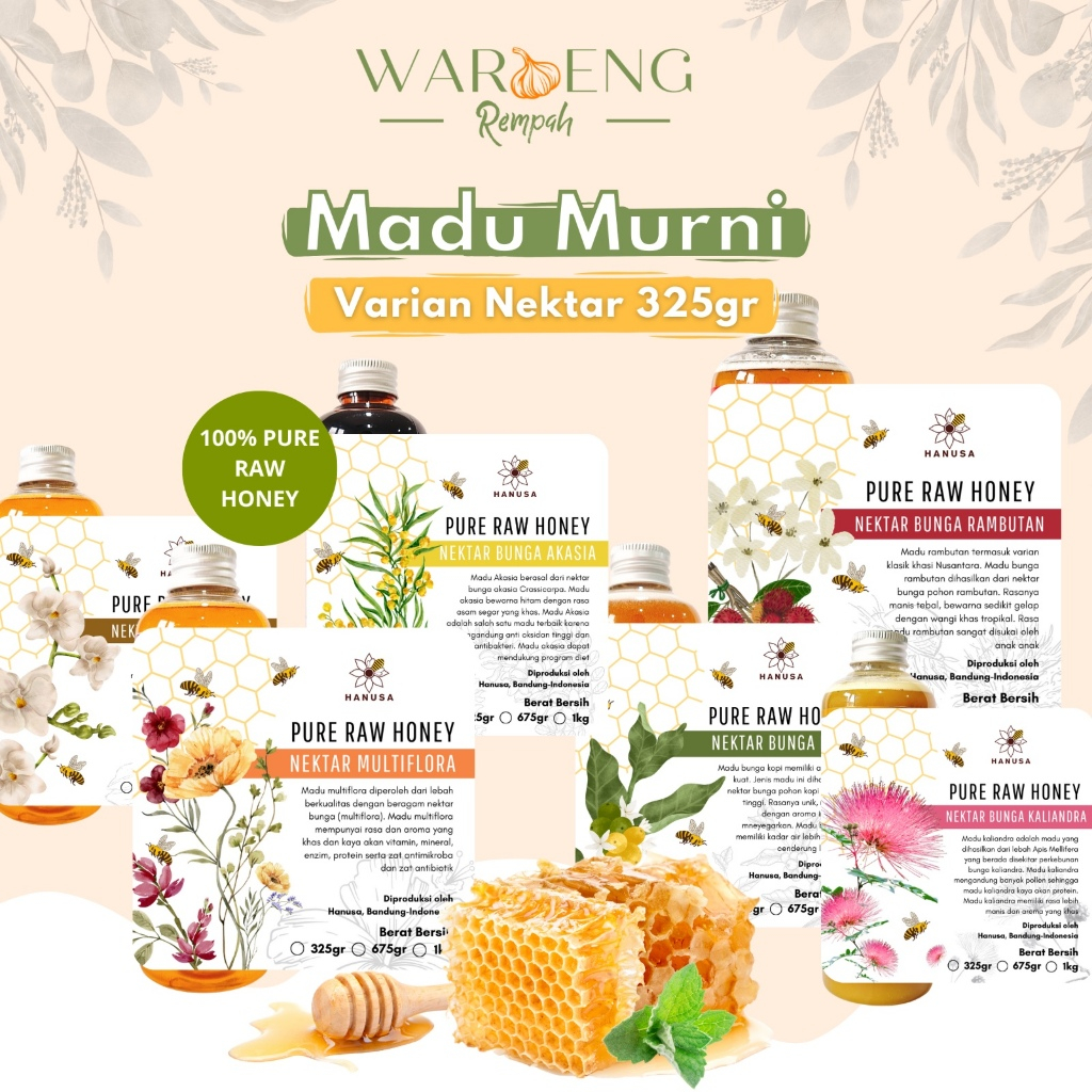 Jual Hanusa - 325gr Madu Murni Varian Raw Honey Asli / Waroeng Rempah ...