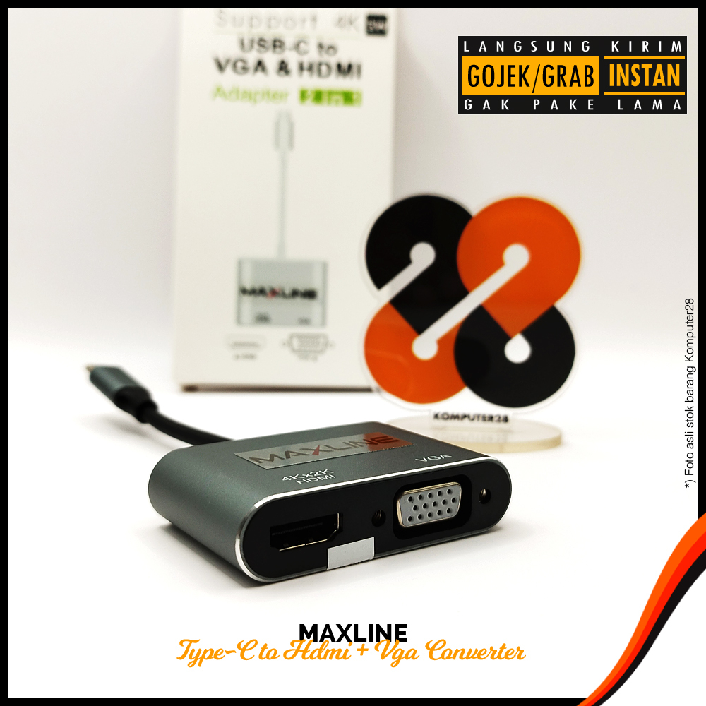 Jual Maxline USB Type-C to HDMI Vga Converter - Tipe-C ke HDMI VGA 2in1 | Shopee Indonesia