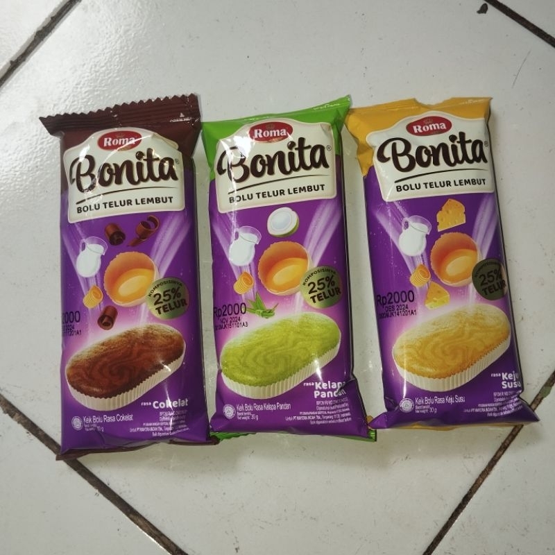Jual BOLU BONITA ROMA RASA PANDAN, SUSU KEJU, COKLAT SATUAN | Shopee ...