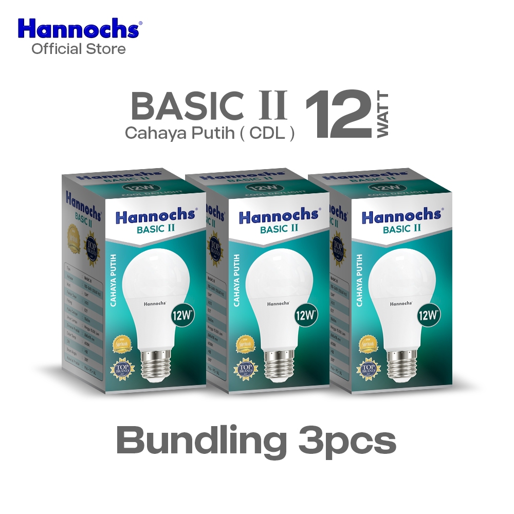 Jual Hannochs Lampu Bohlam LED Basic II 12 watt Cahaya Putih isi 3pcs ...