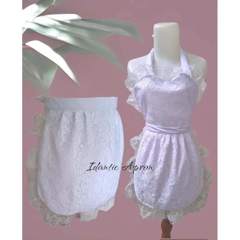 Jual Apron Celemek brokat putih renda | Shopee Indonesia