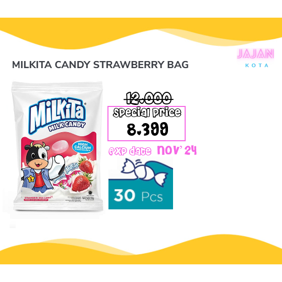 Jual Milkita Strawberry Candy BAG isi 30 pcs | Shopee Indonesia