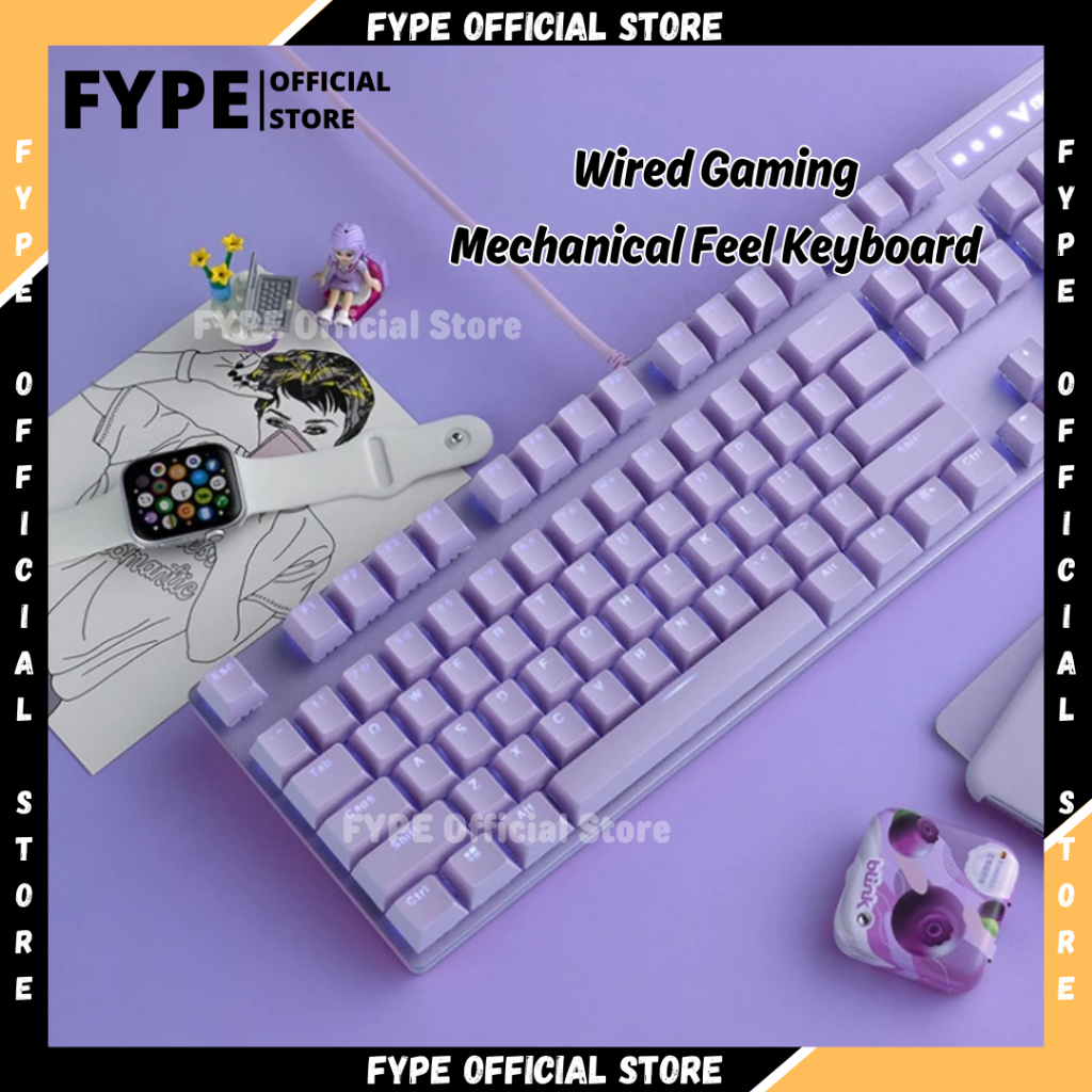 Jual FYPE Gaming Keyboard Mechanical Feel Pink Ungu Girl Cute LED ...