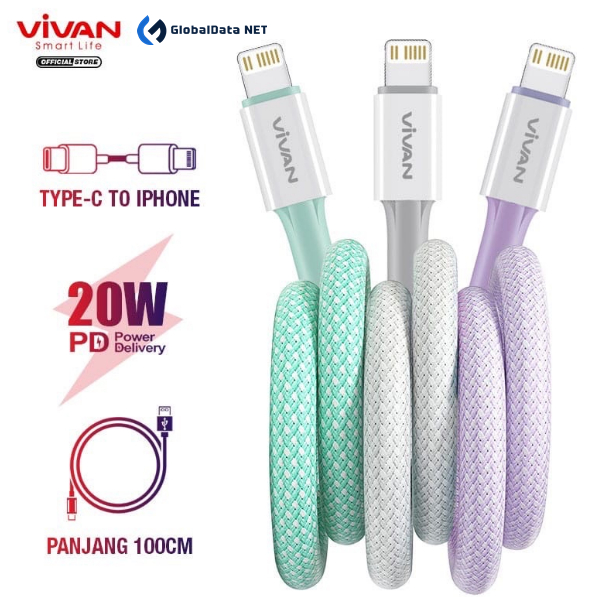 Jual VIVAN Kabel Data VLC100 Data Cable Type C to Lightning 3A PD20W ...