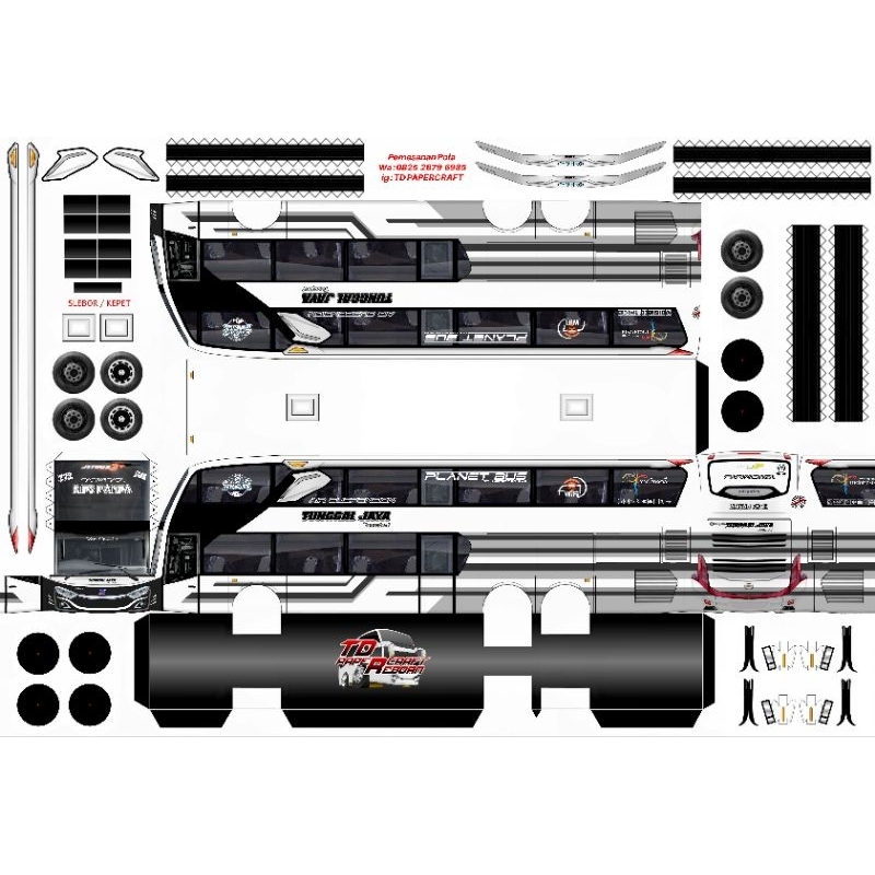 Jual Lembaran Pola Papercraft Bus Tunggal Jaya KIDS PANDA Double Decker ...