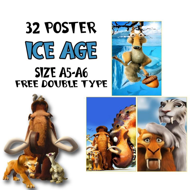 Jual PAKET 32 poster cartoon ice age 32poster UK a5-a6 wall decor ...