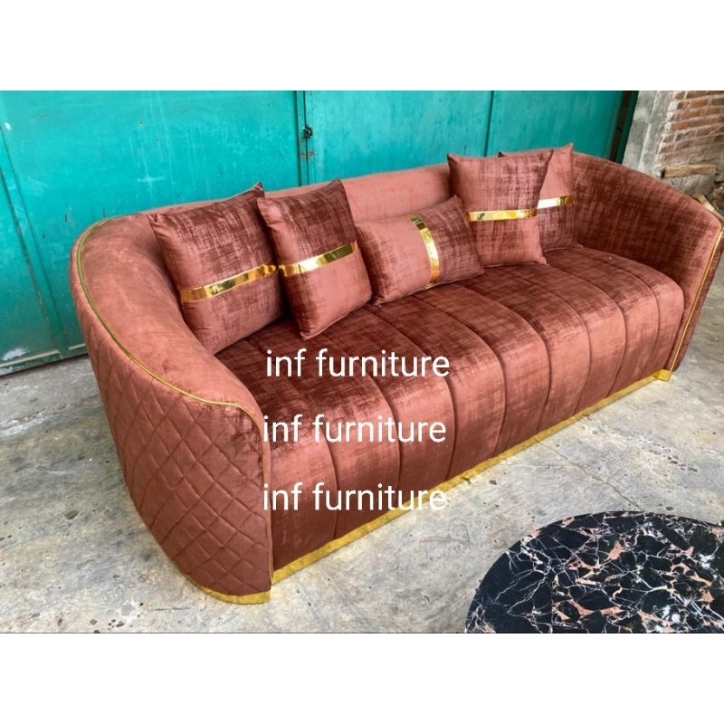 Jual sofa tamu mewah 3 dudukan bludru premium sofa list gold sofa kaki ...
