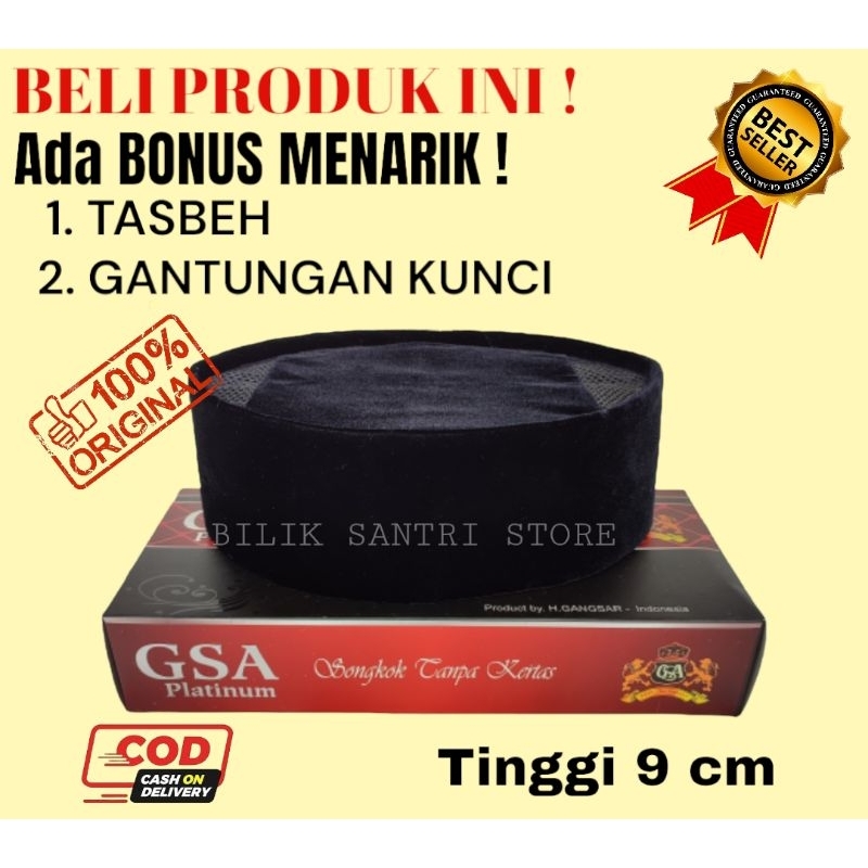 Jual SONGKOK/PECI/KOPYAH HITAM TANPA KERTAS MERK GSA PLATINUM | Shopee ...