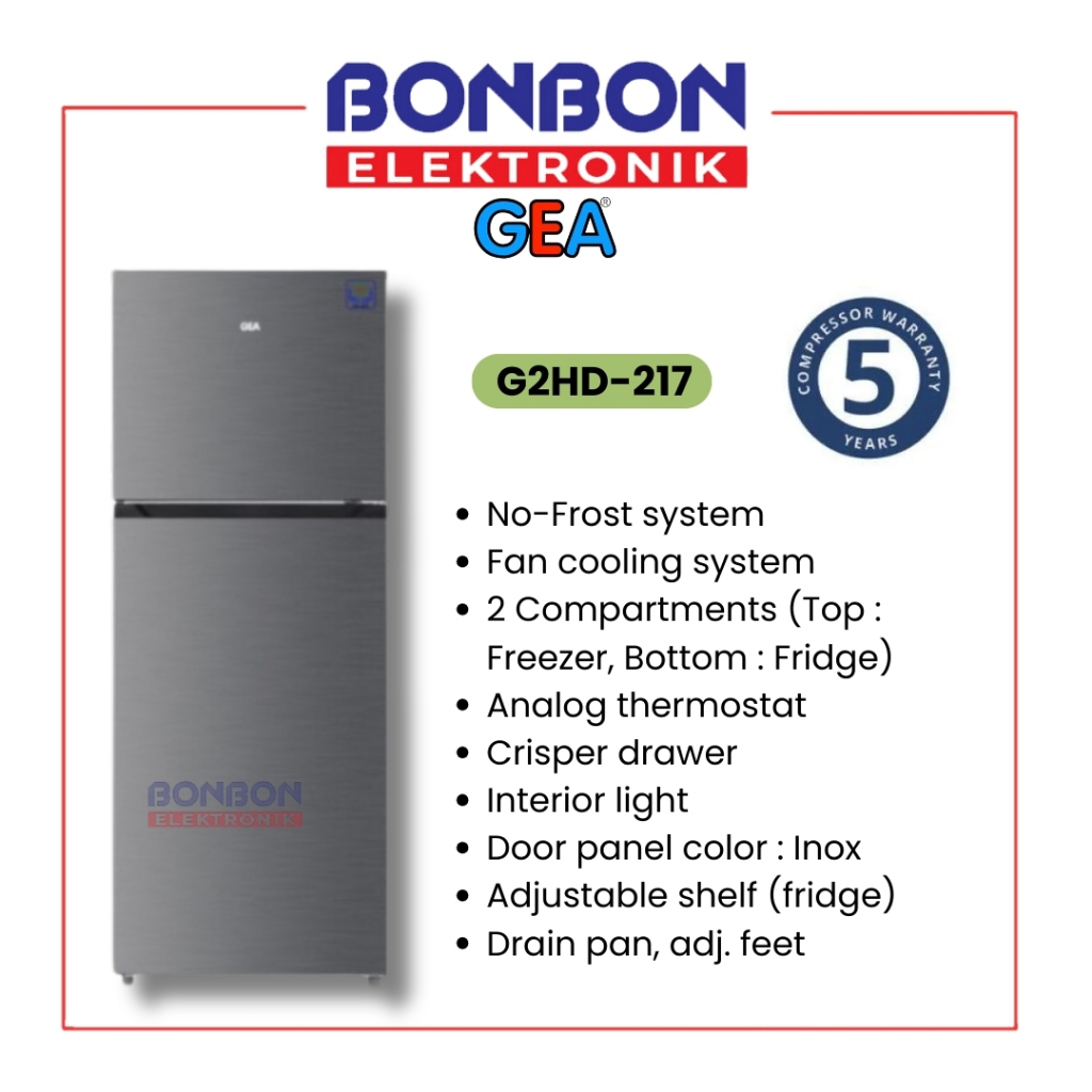 Jual GEA Kulkas 2 Pintu Inox G2HD 217 / Top Mount Fridge Freezer 217 L ...