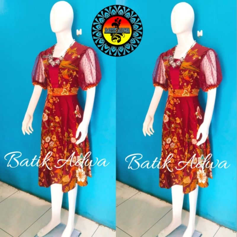 Jual BATIK ADWA || DRESS PESTA KOMBINASI TILE MOTIF BURUNG C.814 LAPIS ...