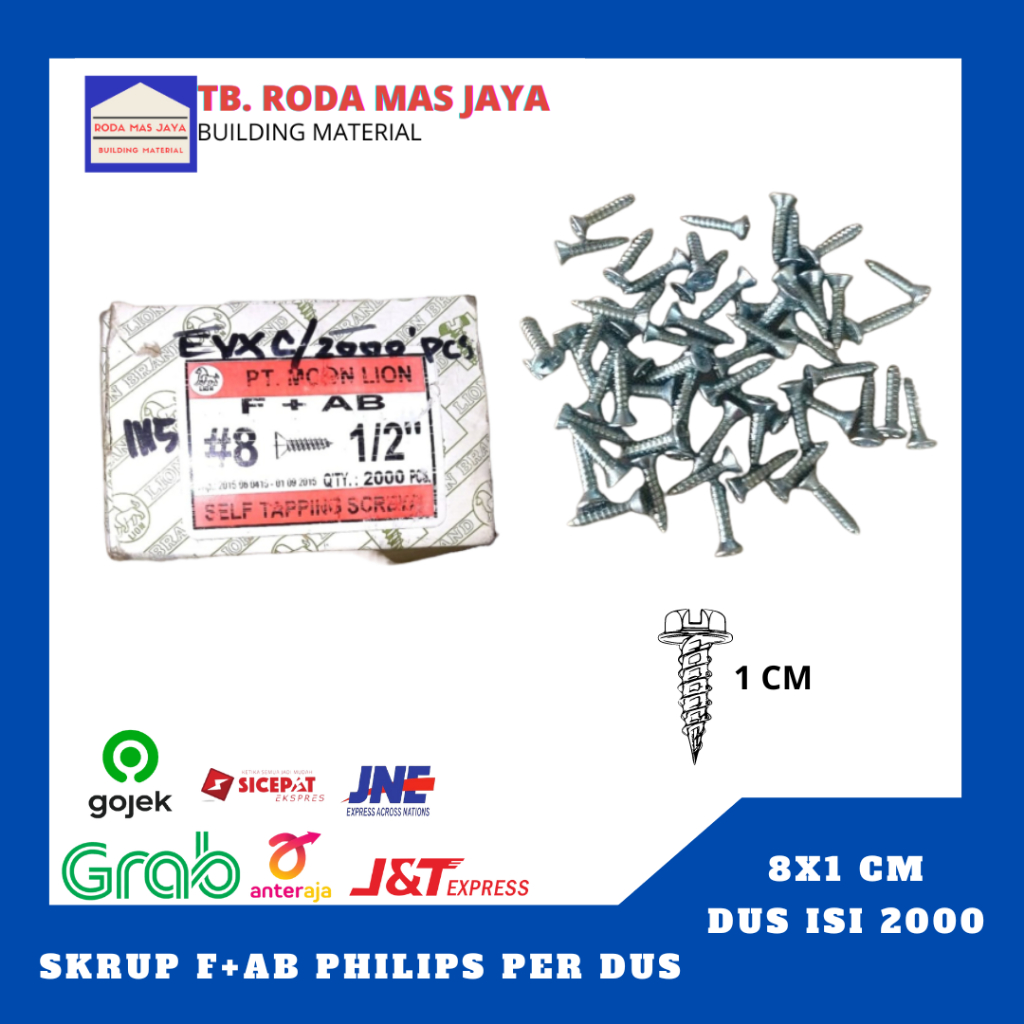 Jual Sekrup/Skrup/Scrup Phillip/Skrup FAB/Tapping Screw Philip 1/1.5/2 ...