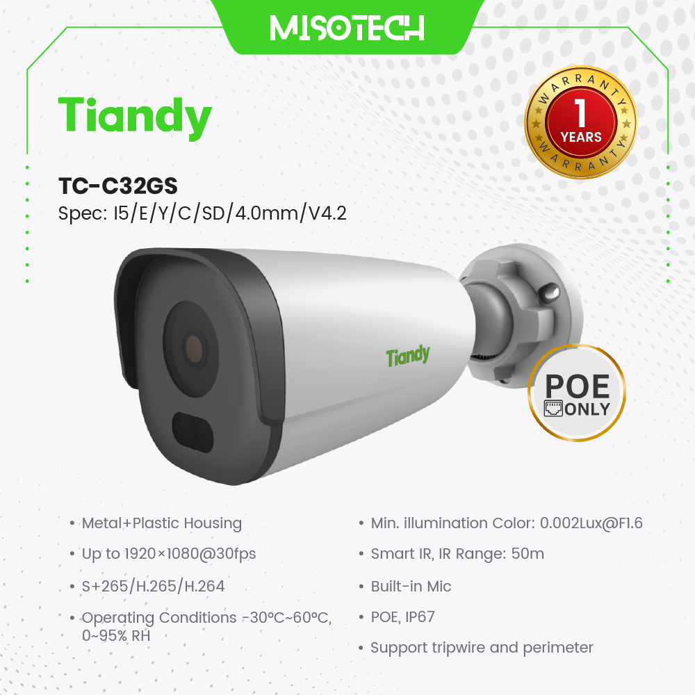 Jual Kamera CCTV Tiandy TC-C32GS 2MP IP Outdoor PoE IP67 Onvif Audio ...