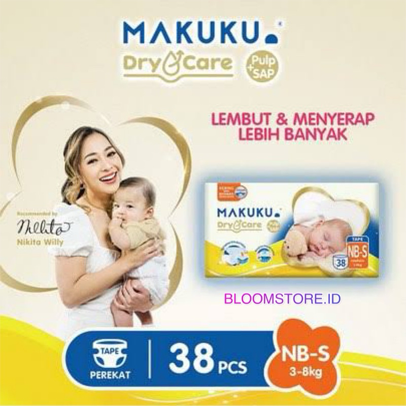 Jual MAKUKU Dry Care Drycare Popok Tipe Type Tape Tapped Perekat Taped NBS38 NB S38 NBS S Isi 38 ...