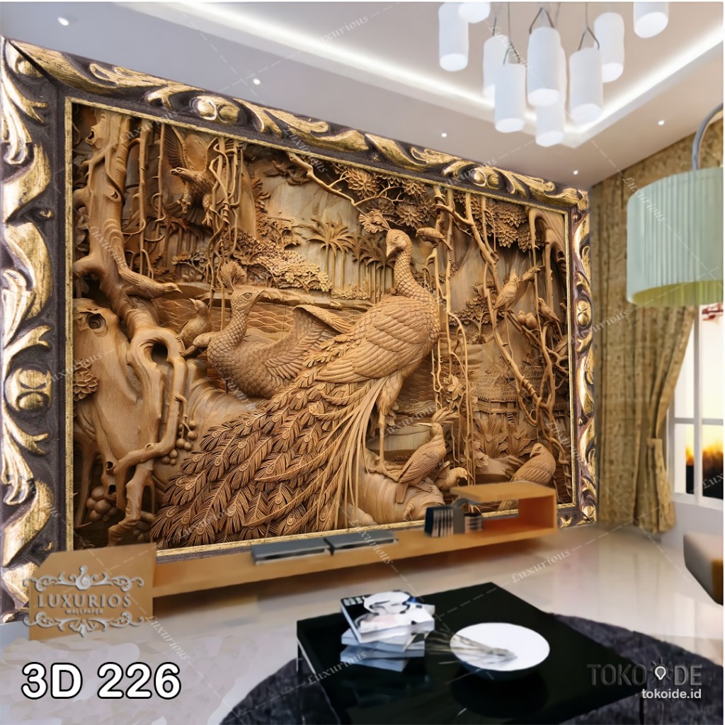 Jual Wallpaper Custom 3D Burung merak dan Bunga Sticker Dinding 3 ...