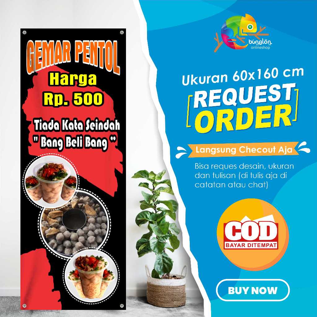 Jual Spanduk Banner 60x160 Pentol Kuah Kering Custom Desain | Shopee ...