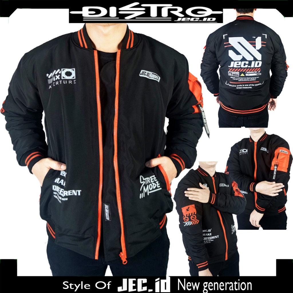 Jual JECID Jaket Bomber ST MODE Hitam Mix Orange Waterproof Free Keytag ...