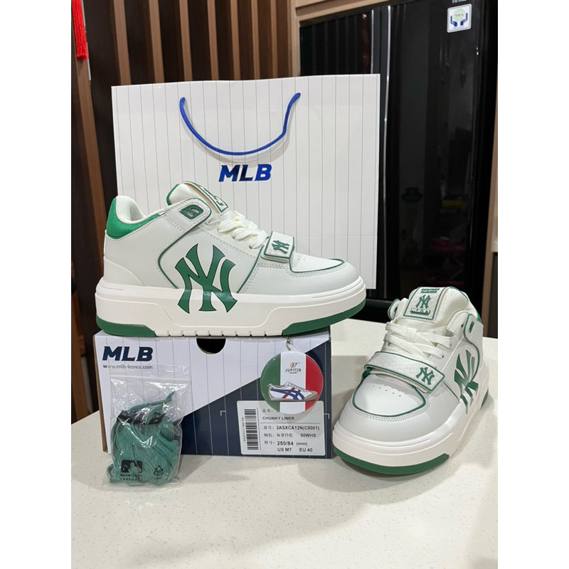 Jual Sepatu MLB Chunky Liner Mid New York Yankees “ White Green ...