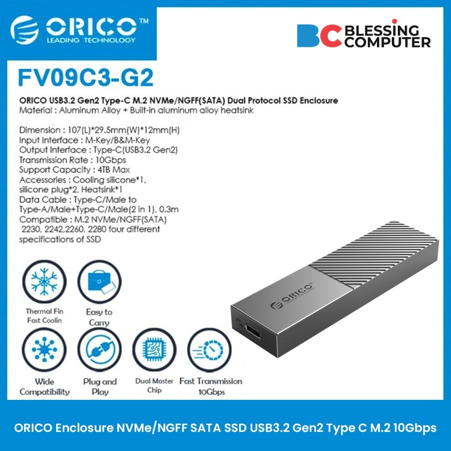 Jual ORICO Enclosure NVME / NGFF SATA SSD USB3.2 Gen2 Type C M.2 10Gbps ...