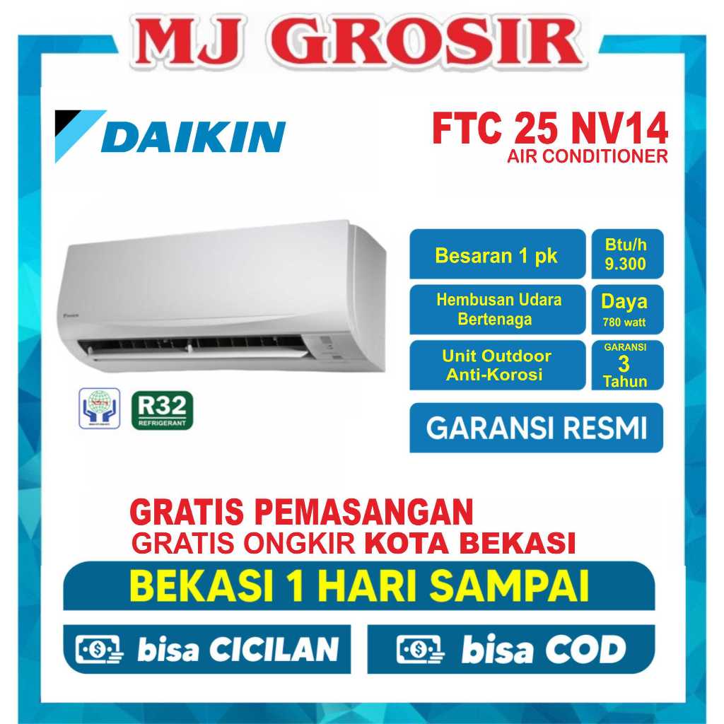 Jual AC DAIKIN FTC 25 NV14 / FTKQ 25 UVM 1 PK + PASANG R32 STANDARD ...