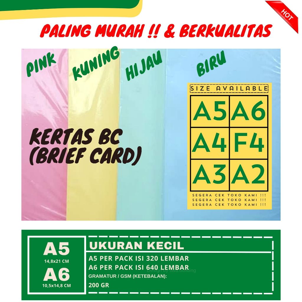 Jual KERTAS BC/KERTAS BRIEF CARD/KERTAS MANILA/KERTAS TIK/KERTAS ...