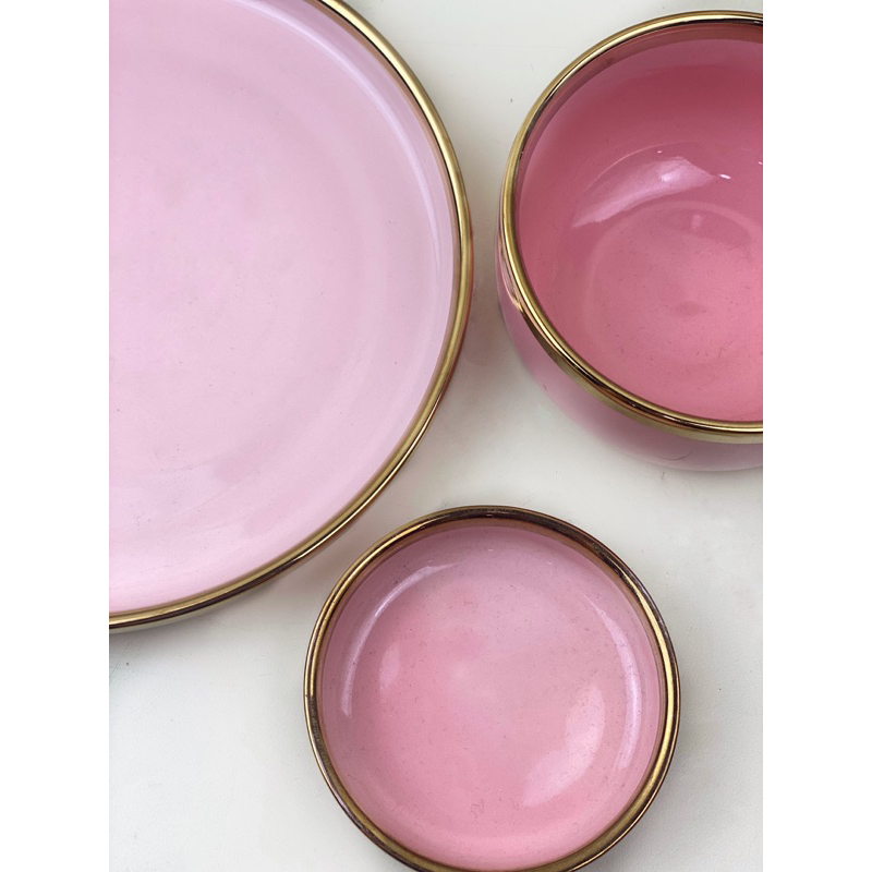 Jual ASHOME Piring Set 1 Orang Piring Makan Set Pink Gold Isi 3 Pcs ...