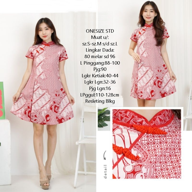 Jual Baju merah big size Dress Imlek jumbo Wanita Baju Batik Dress ...