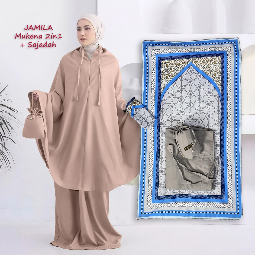 Jual Full Set Mukena + Sajadah Jamila Dewasa Travel Series Katun Polos ...
