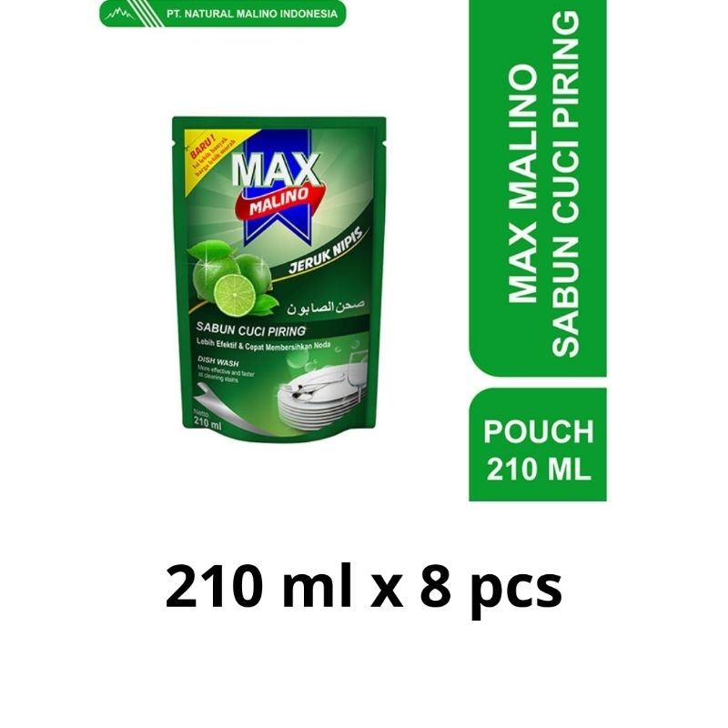 Jual Max Malino Sabun Cuci Piring Cair 210 ml x 8 pcs | Shopee Indonesia