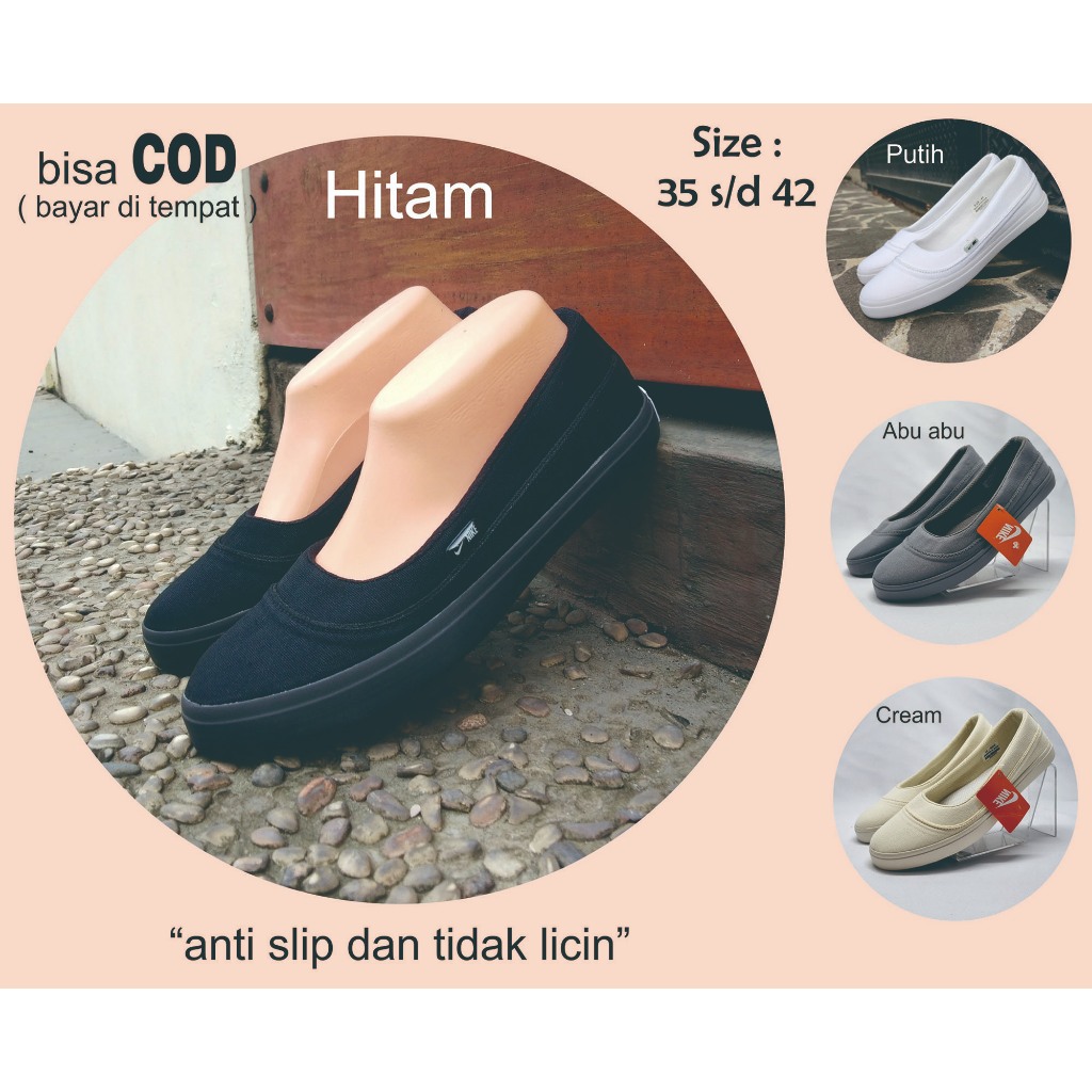Jual Sepatu Wanita Slip On Kekinian Hitam Polos 05 | Shopee Indonesia