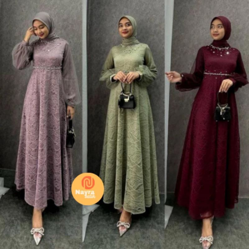 Jual (ADA JUMBO) Model Baru Gamis Brukat Nadine Gaun Maxi Dress Brukat Fashion Cewek Seragam ...