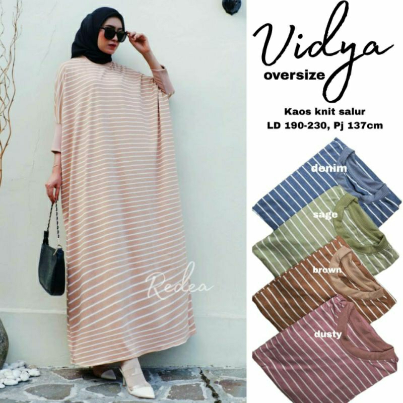 Jual Vidya Gamis Jumbo Oversize Muat BB 100 kg Redea Hijab Bahan Kaos Knit Salur Adem LD 190 ...