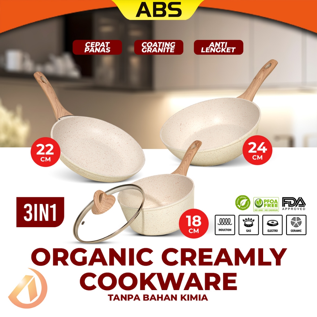 Jual ABS Tifale 3in1 Organic Creamly Cookware Marble Coated Anti lengket Handle Bakelite ...