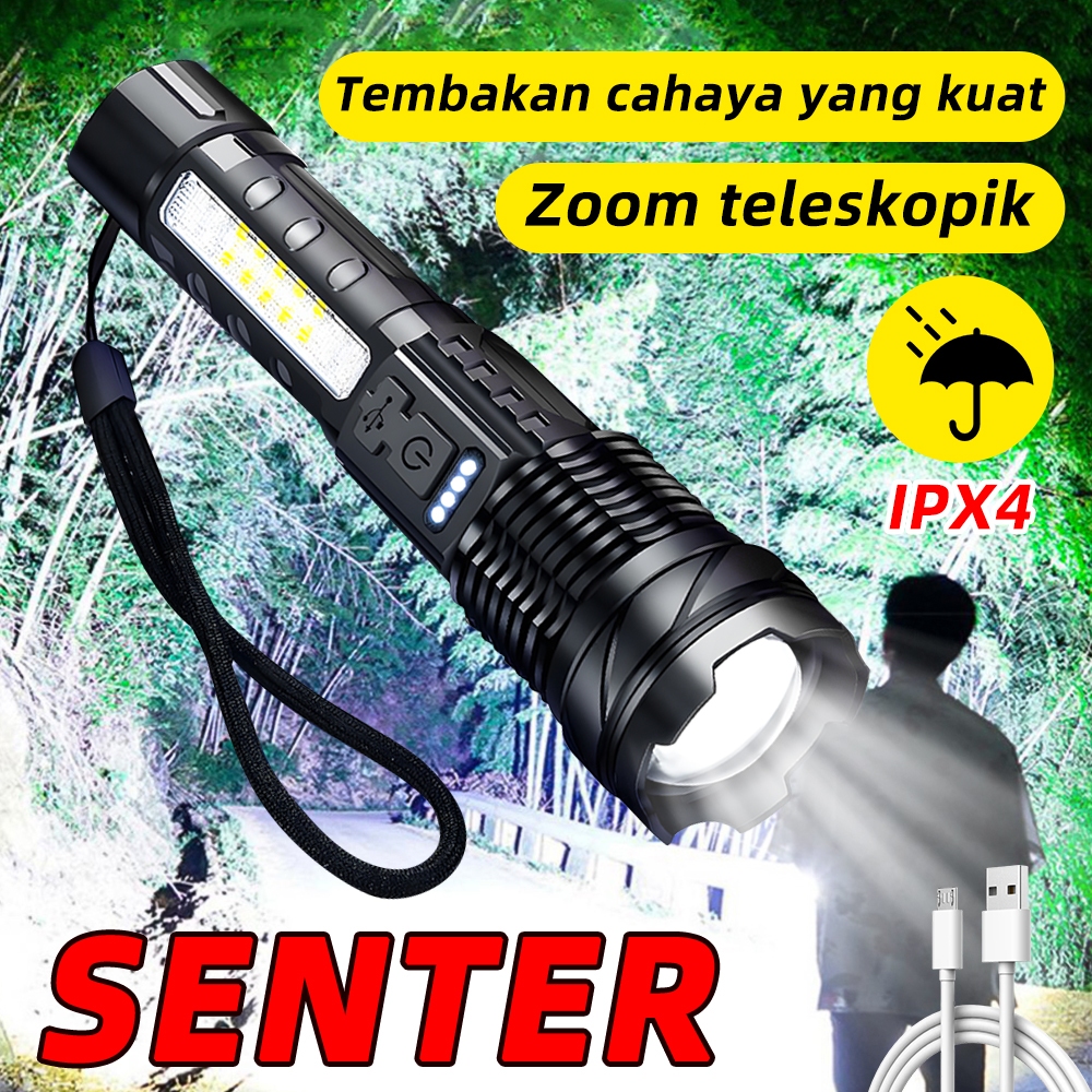 Jual Senter LED XHP50 Long Range Cas USB RECHARGEABLE Display Police ...
