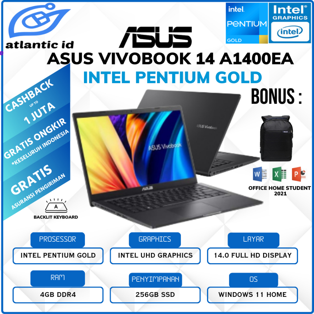 Jual Asus Vivobook 14 A1400ea Pentium Gold 7505 4gb 256gb Win11+ Ohs 14 ...