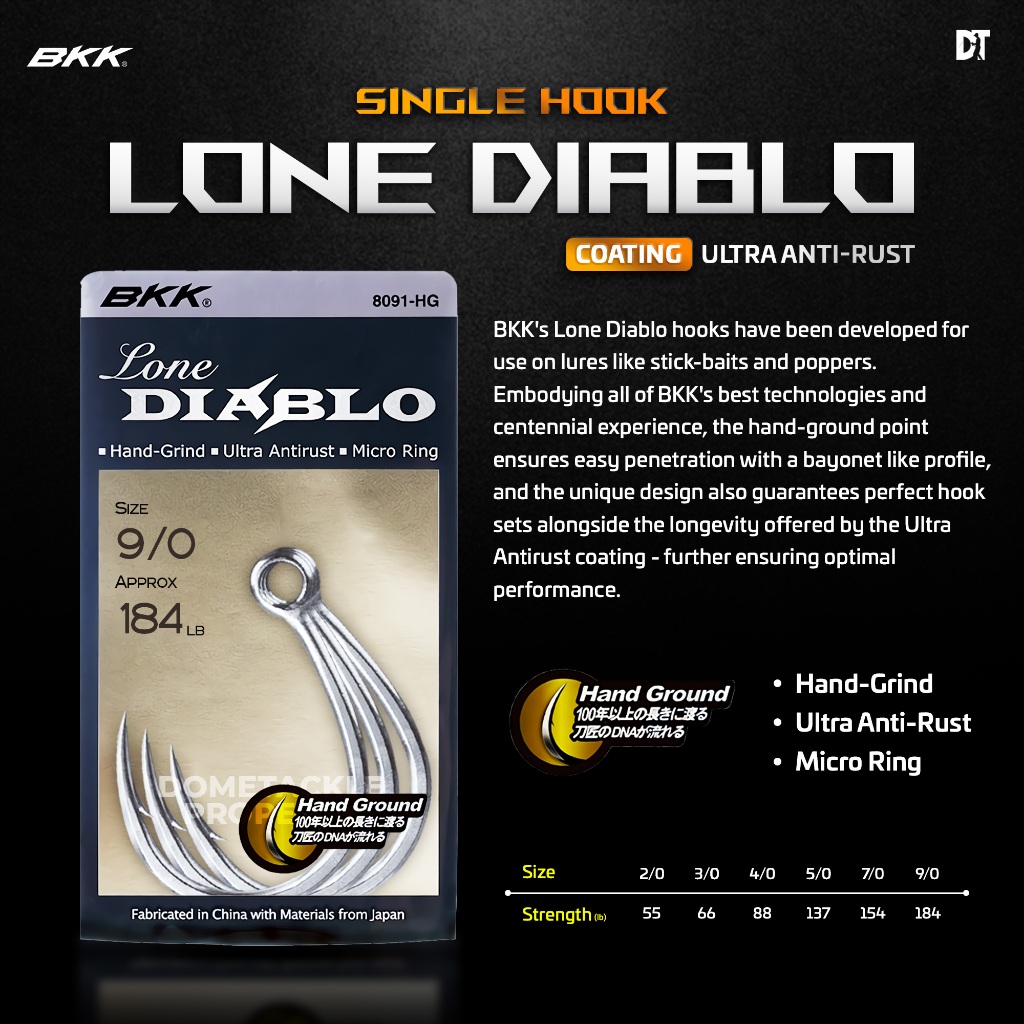 Jual BKK Lone Diablo Hook Single Inline Hook Kail Pancing Popping Casting | Shopee Indonesia