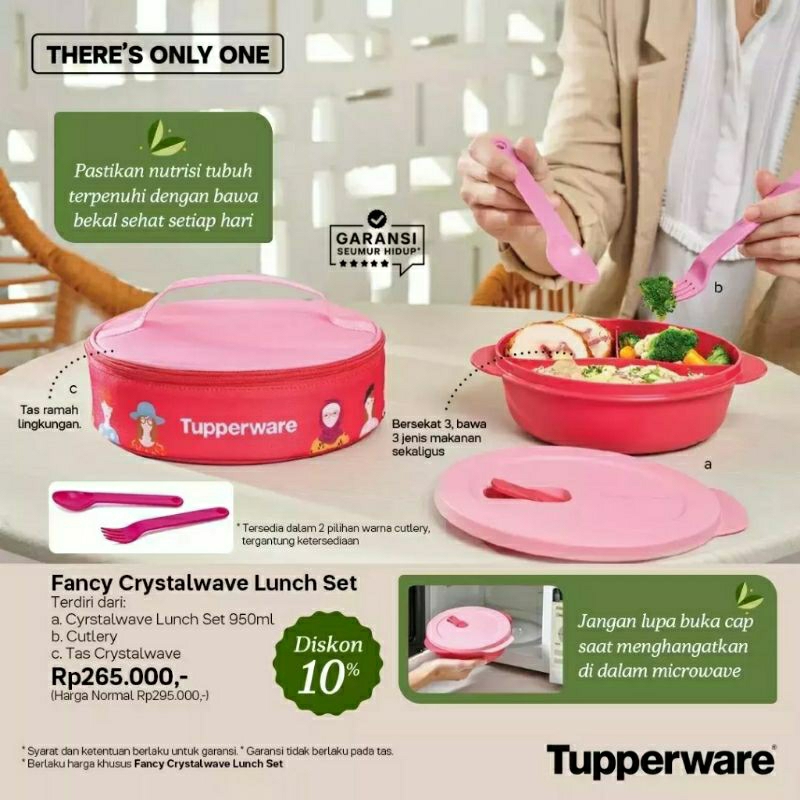 Jual Wadah bekal makan bulat Tupperware Crystalwave lunch set ori promo ...