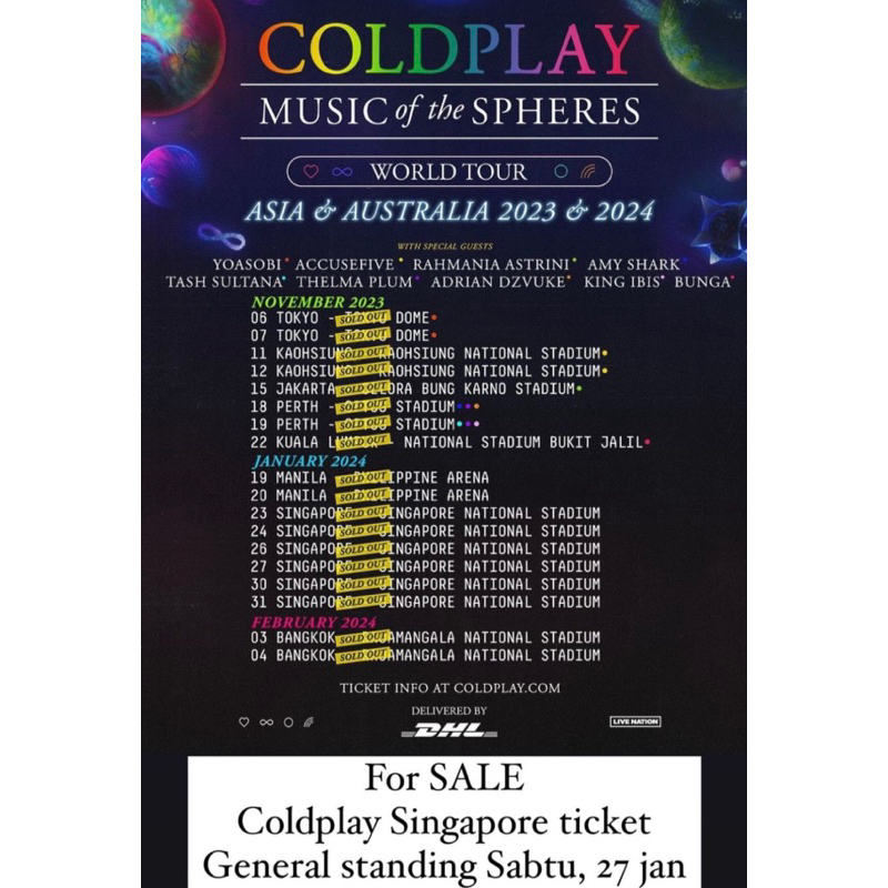 Jual SOLD!!!! 2 TICKETS COLDPLAY STADIUM SINGAPORE (General Standing ...