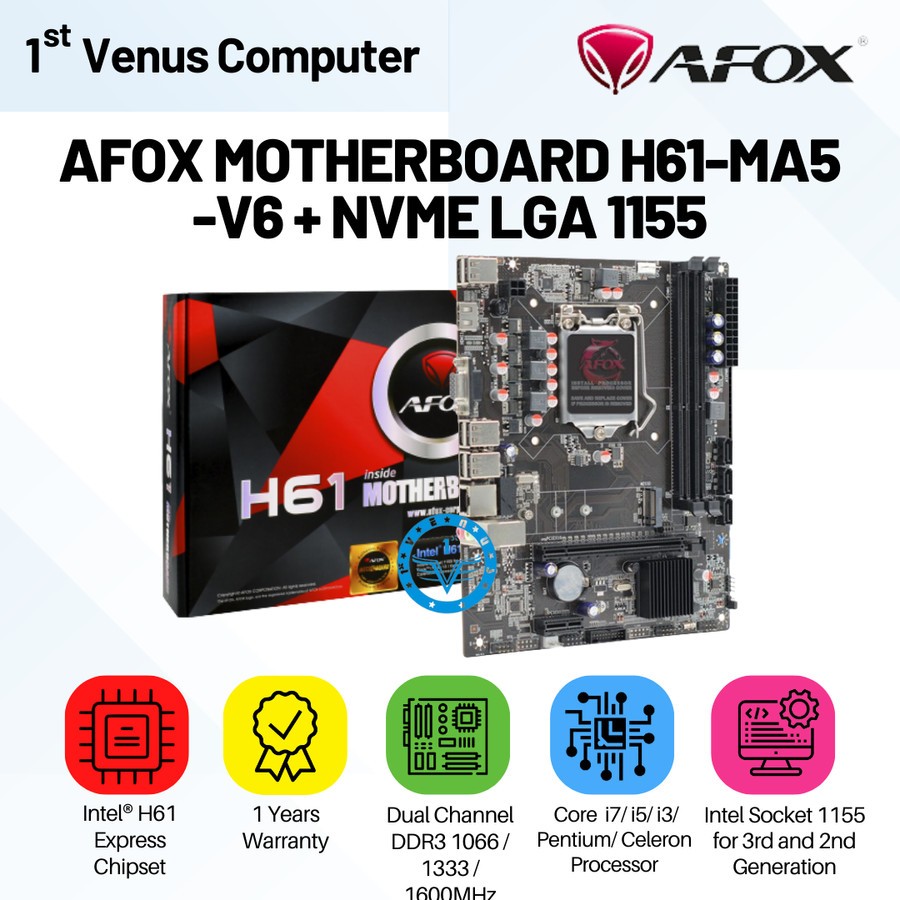 Jual Motherboard Afox H61 Support NVME IH61-MA2-V6 (Intel LGA 1155 ...