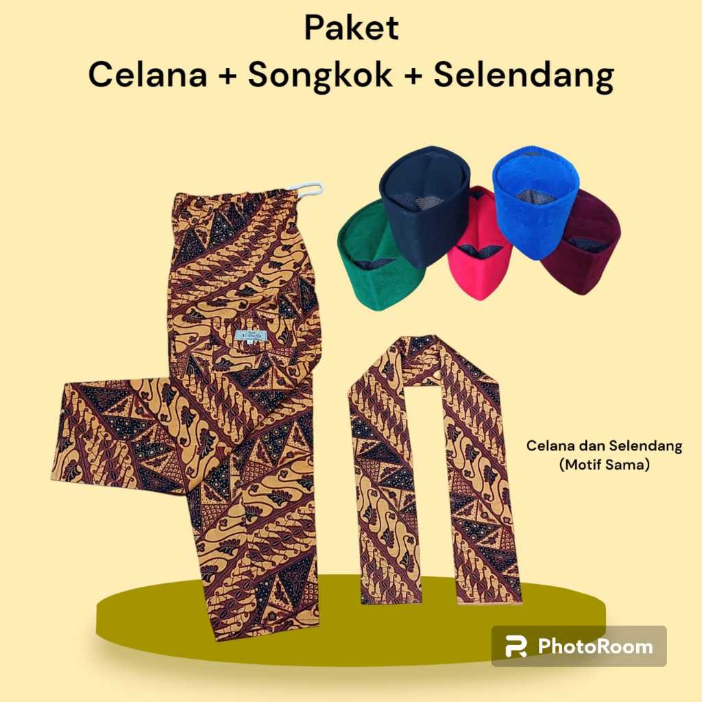 Jual Paket Celana Batik Boim Betawi Dapat Songkok dan Selendang Cukin ...