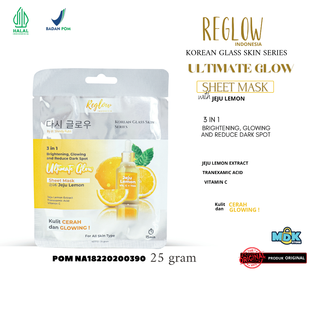 Jual Reglow Sheet Mask 3in1 Ultimate Glow With Jeju Lemon Masker Wajah ...