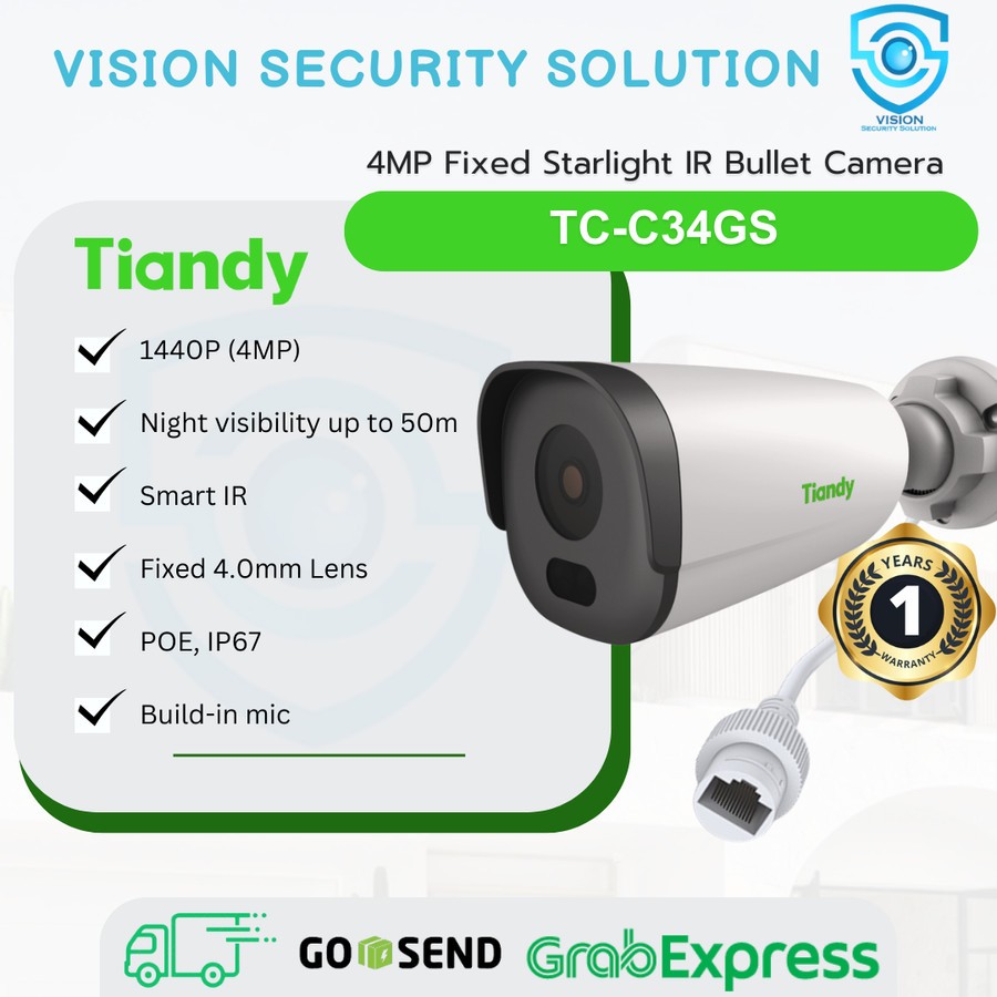 Jual Tiandy TC-C34GS 4MP IP Camera CCTV Outdoor AUDIO POE IR - Smart ...