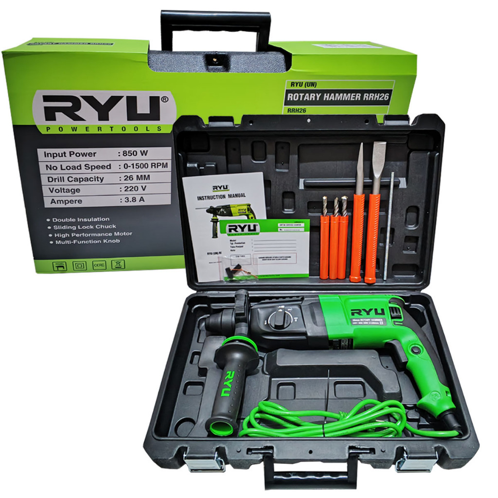 Jual RYU Rotary Demolition Hammer Drill RRH 26 mm / Mesin Bor Bobok Beton 850 W / 26mm | Shopee ...