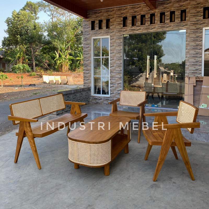 Jual PROMO !!! Satu Set Kursi Ruang Tamu Jati Mix Rotan Terbaru - Kursi Cafe Resto Type A ...