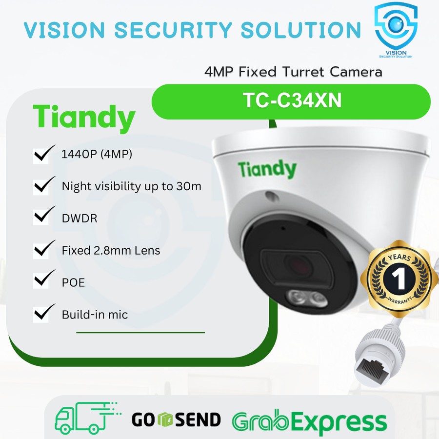 Jual Tiandy TC-C34XN 4MP IP Camera CCTV Indoor Audio POE IR - Smart ...