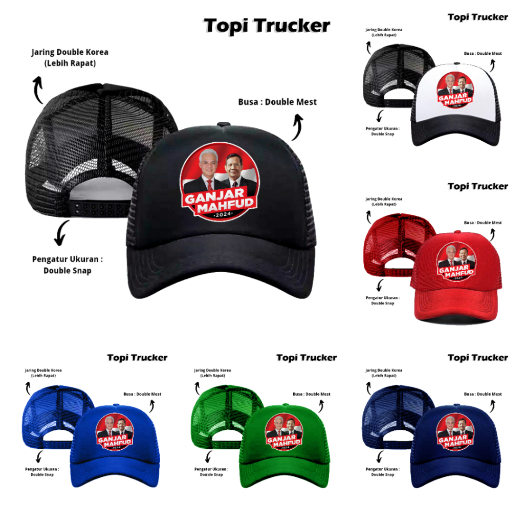 Jual Topi Trucker Jaring Custom Sablon Logo Gama Ganjar Mahfud Topi ...