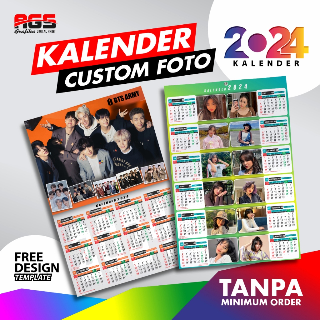 Jual CETAK KALENDER 2024 CUSTOM PAKAI FOTO SENDIRI / BISA MASUK 12 FOTO ...