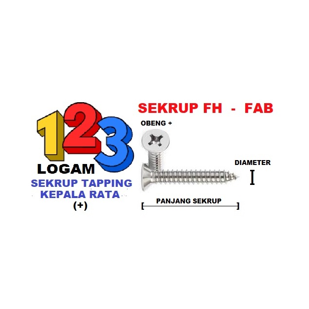 Jual Sekrup FH FAB #12x3" Baut Tapping Screw Kepala Rata, Obeng ...