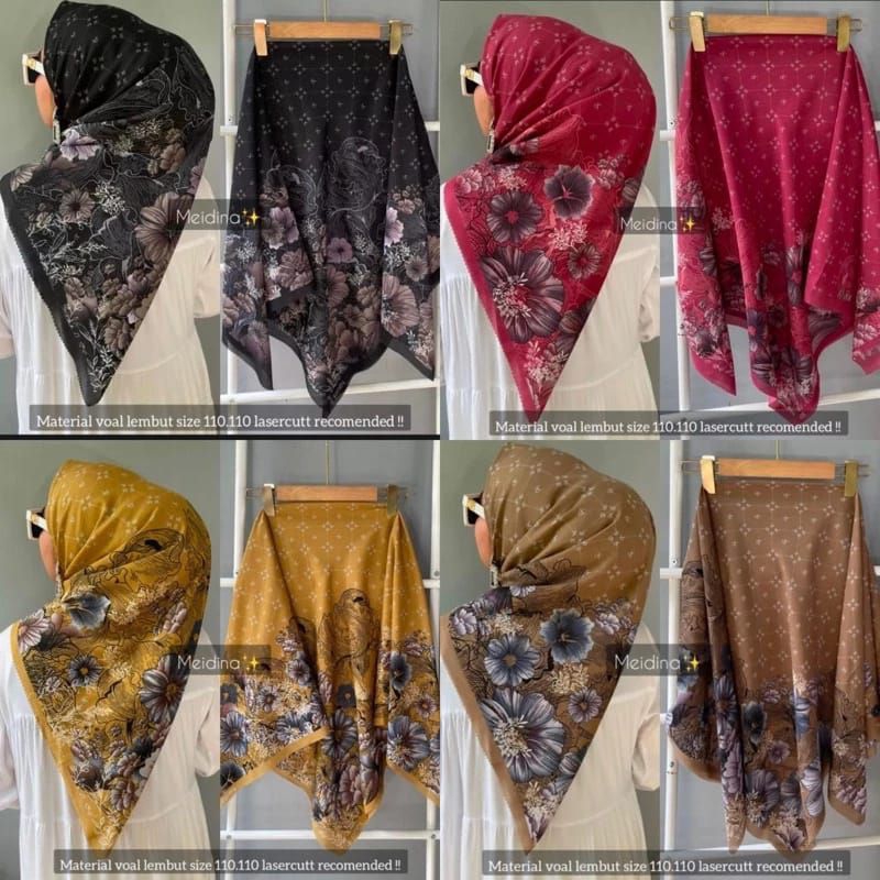 Jual Jilbab SegiEmpat motif Bunga voal premium lassercut | Shopee Indonesia