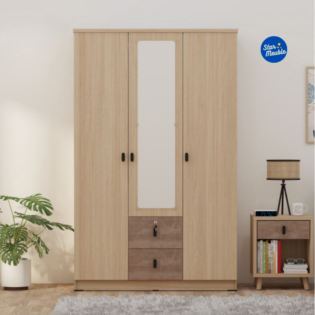 Jual Lemari Pakaian Baju 3 Pintu Wardrobe Kayu Japandi Minimalis VEGA ...